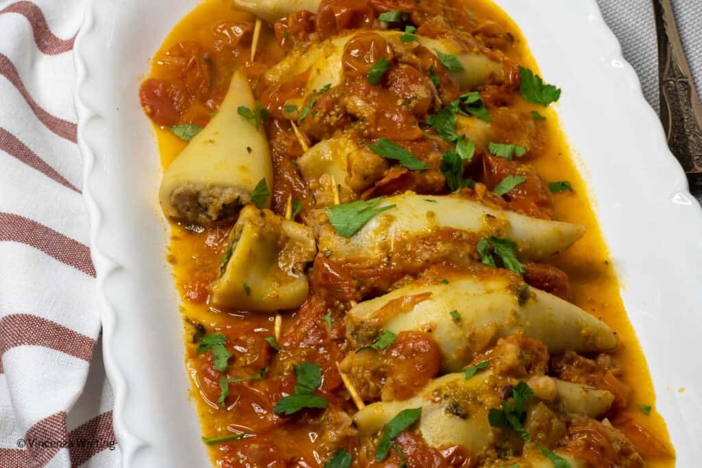 Stuffed Calamari with Tomatoes - Enza's Quail Hollow Kitchen